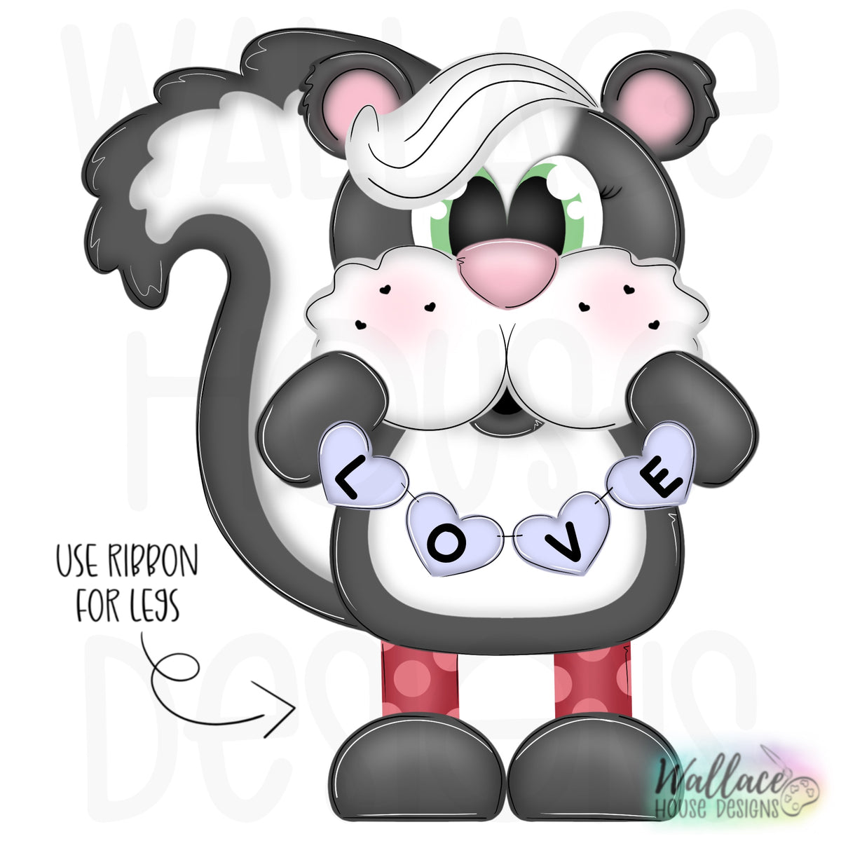 LOVE Valentines Skunk Ribbon Legs JPEG 2 Pc. – wallacehousedesigns